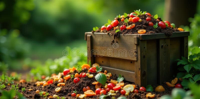 Backyard Compost Bin Overflowing with Food Scraps, Waste, Reuse ...
