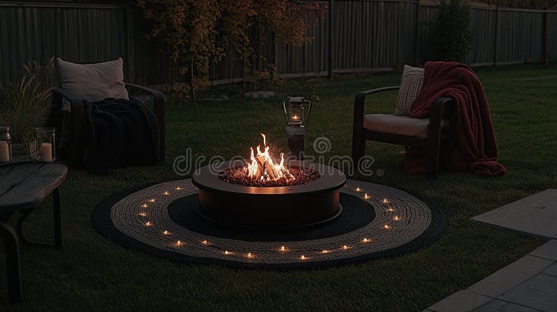 Backyard Fire Pit, Autumn Evening, Cozy Seating, Candles Stock ...