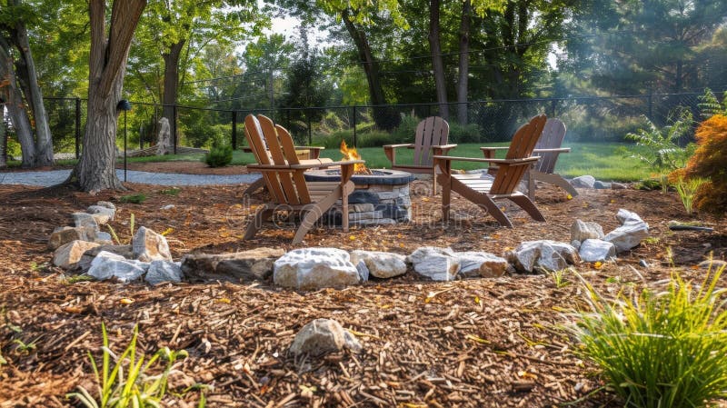 A Backyard Fire Pit Surrounded by Natural Mulch Creating a Cozy and ...