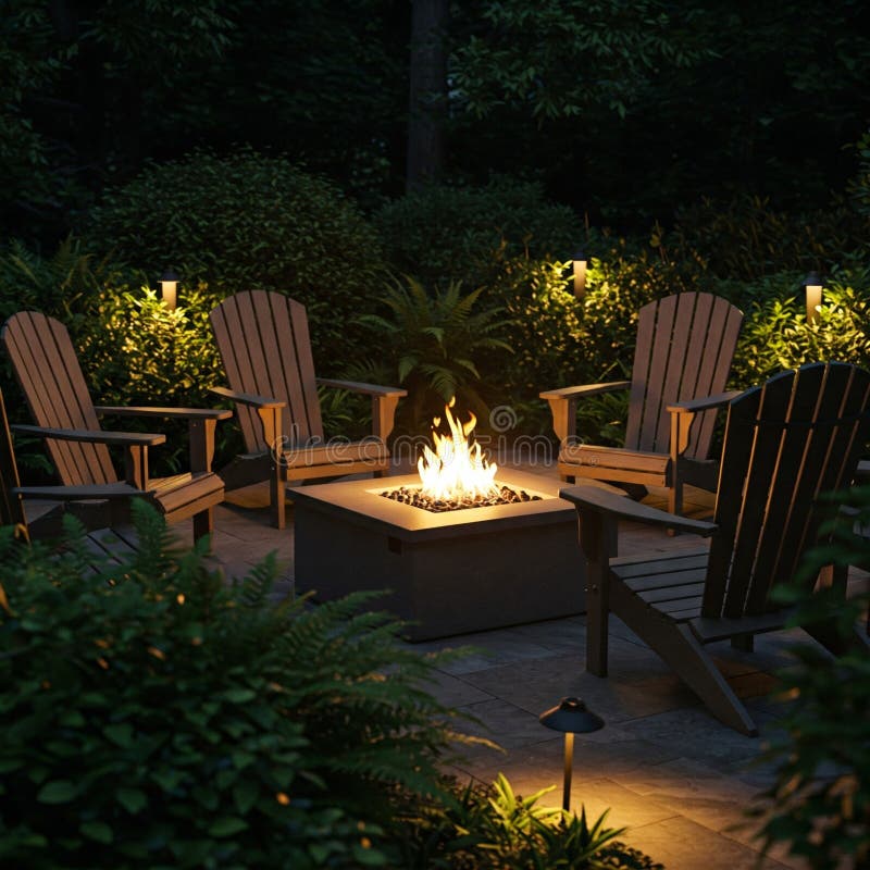 Backyard Firepit Adirondack Chairs Greenery Generated Ai Stock Photos ...