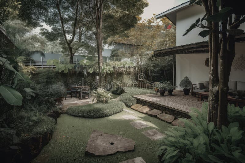 Backyard Full of Natural Greenery and Peaceful Environment Stock ...