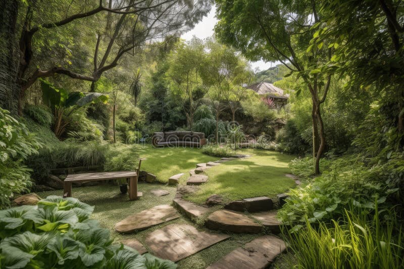 Backyard Full of Natural Greenery and Peaceful Environment Stock ...