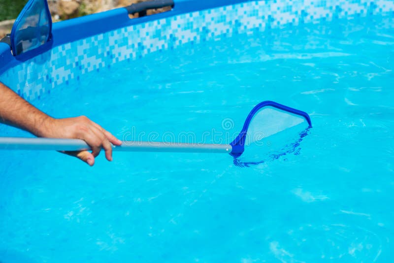 Backyard Garden Swimming Pool Cleaning Close Up Stock Photo - Image of ...