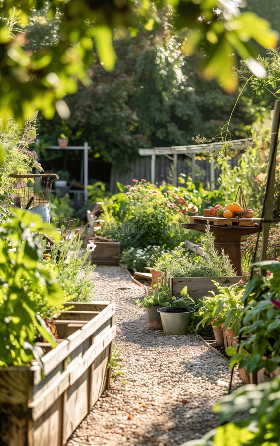 Backyard Gardening, Garden Path and Vegetable Garden Stock Photo ...