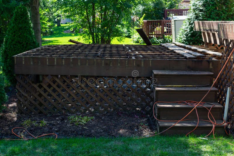 A Backyard Home Deck in the Process of Being Disassembled Stock Photo ...