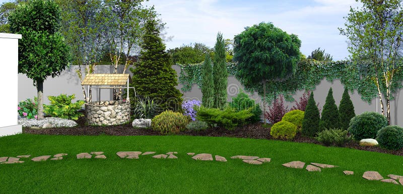 Backyard Horticultural Background, 3d Render Stock Illustration ...
