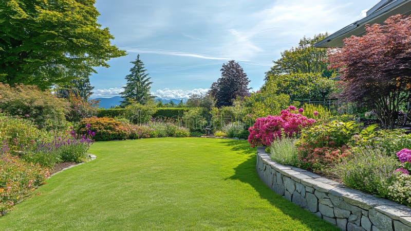 The Backyard Landscape Design Includes a Variety of Plants, Flowers ...