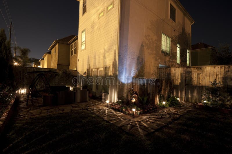 Backyard at Night stock image. Image of house, lawn, dark - 19065765