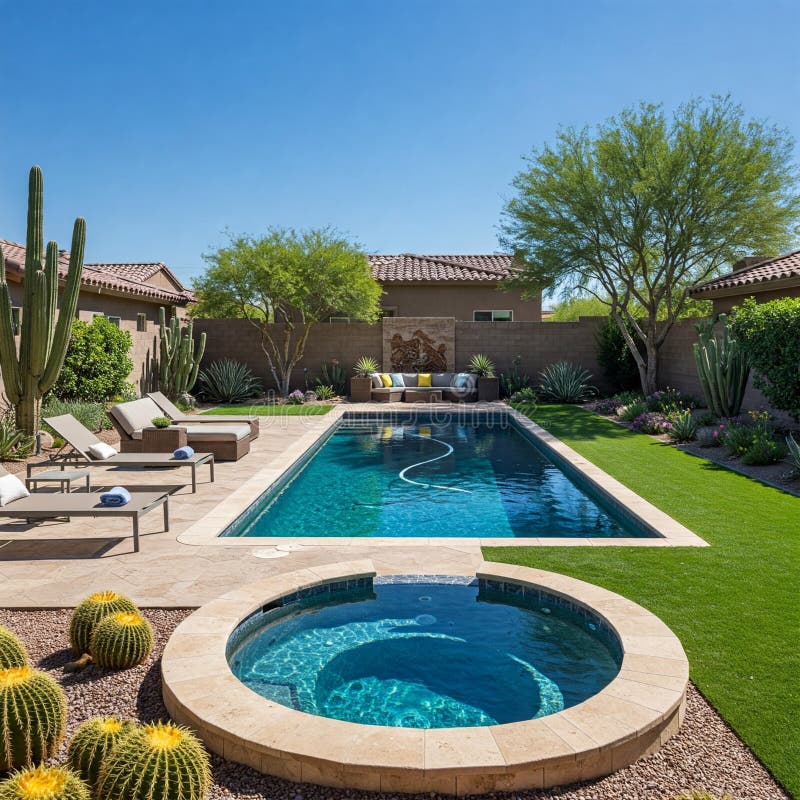 Backyard Oasis Pool Hot Tub Cacti (Generated with AI) Stock ...