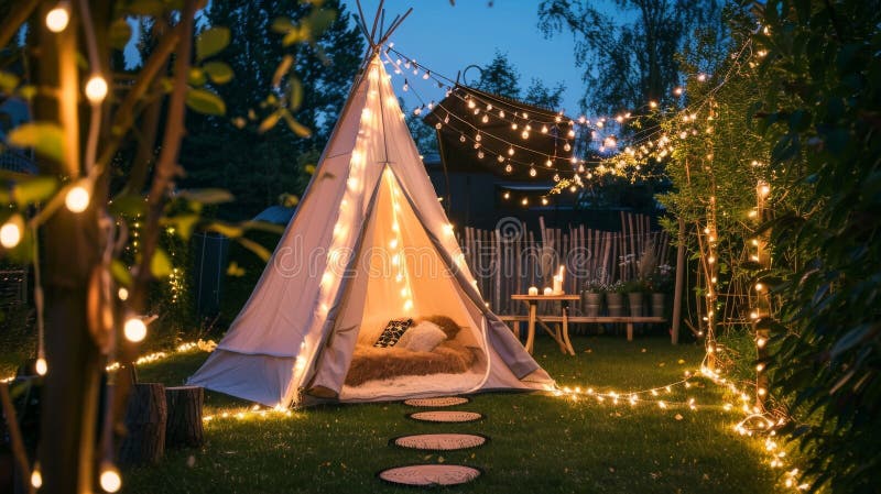 Backyard Party Backdrop with a Tent and String Lights for July 4th ...