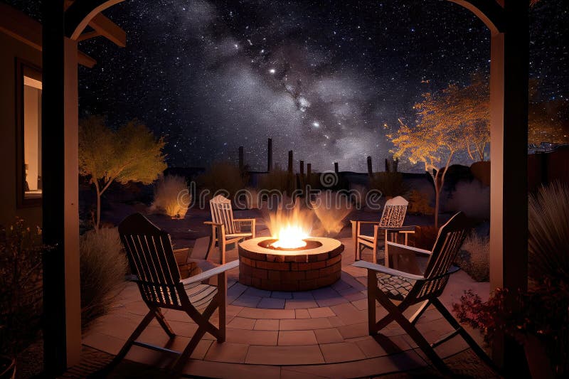 Backyard Patio with Fire Pit, Seating, and View of the Stars on a Clear ...