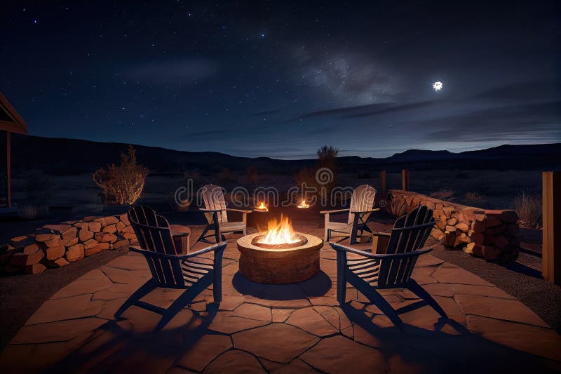 Backyard Patio with Fire Pit, Seating, and View of the Stars on a Clear ...