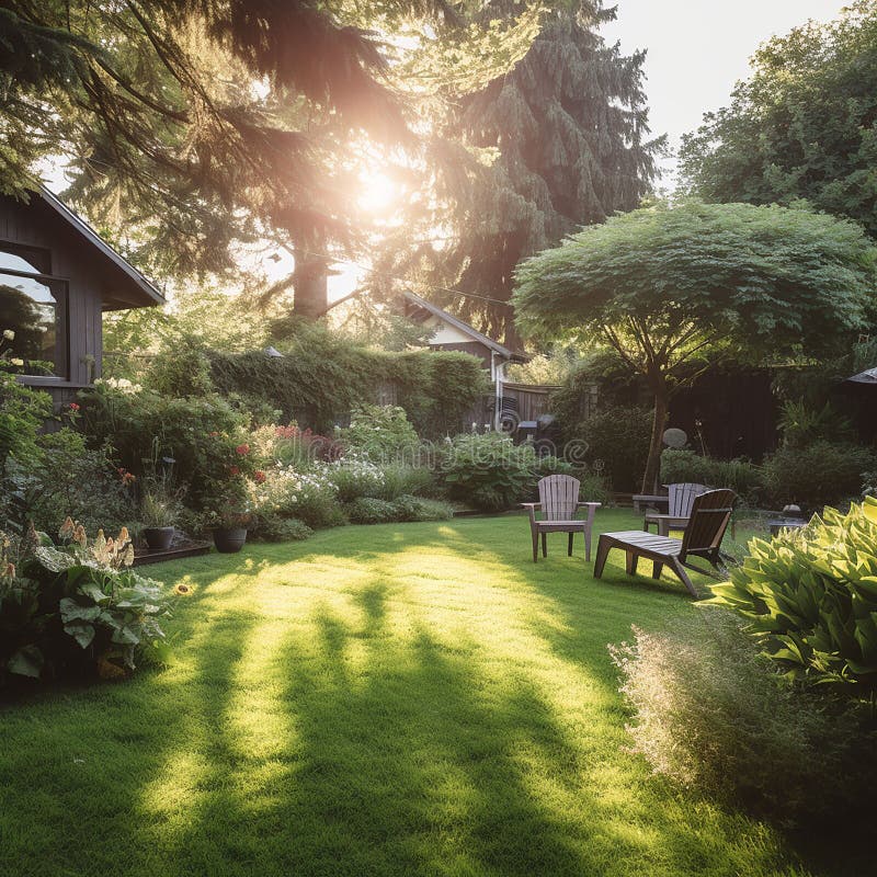 Backyard with a Garden. AI Generated Stock Illustration - Illustration ...