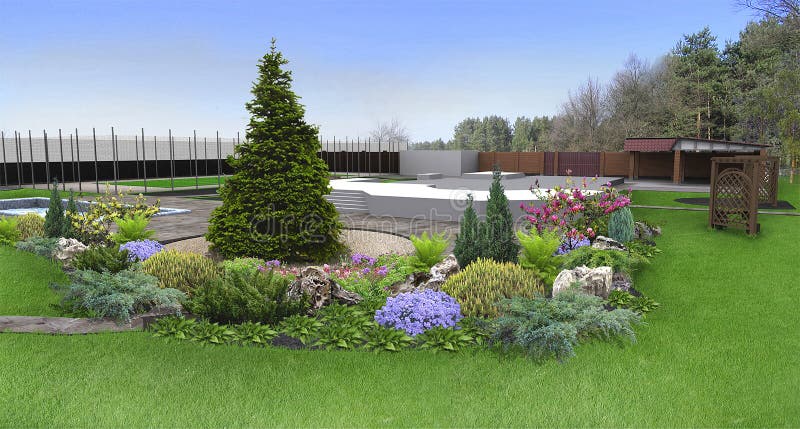 Backyard Planting of Greenery, 3d Render Stock Illustration ...