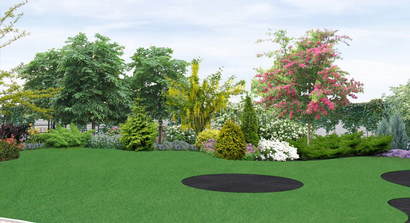 Backyard Planting of Greenery, 3d Render Stock Illustration ...