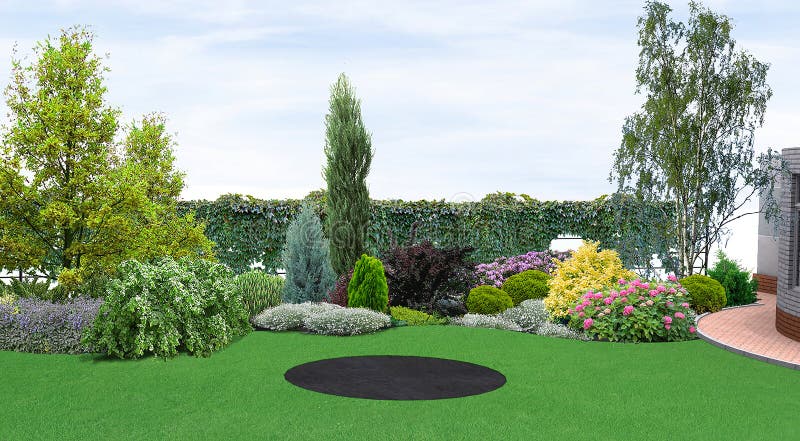 Backyard Horticultural Background, 3d Rendering Stock Illustration ...