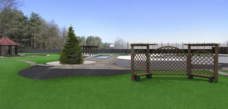 Backyard Privacy Screen, 3d Render Stock Illustration - Illustration of ...