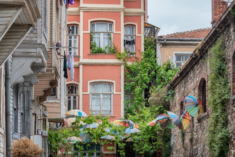 Backyard Street with Umbrellas in Istanbul, Turkey Editorial Stock ...