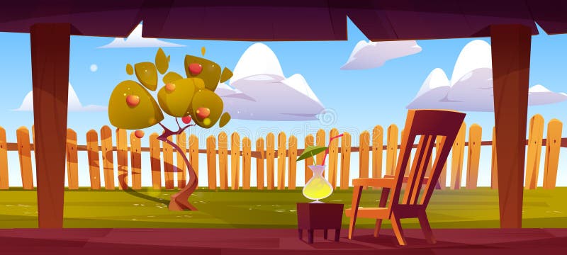 Backyard Terrace with Chair and Cocktail. Stock Vector - Illustration ...