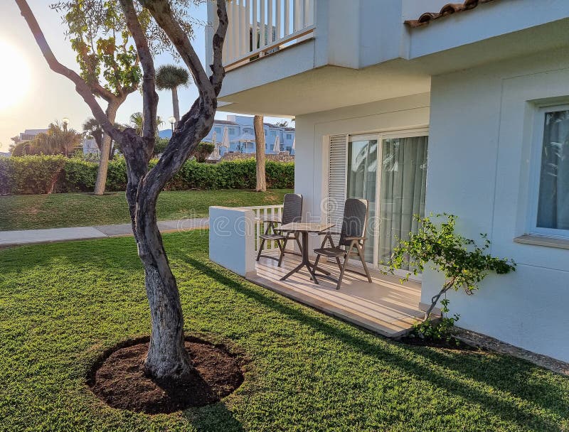 Backyard with a Tree, House with Terrace Stock Image - Image of estate ...