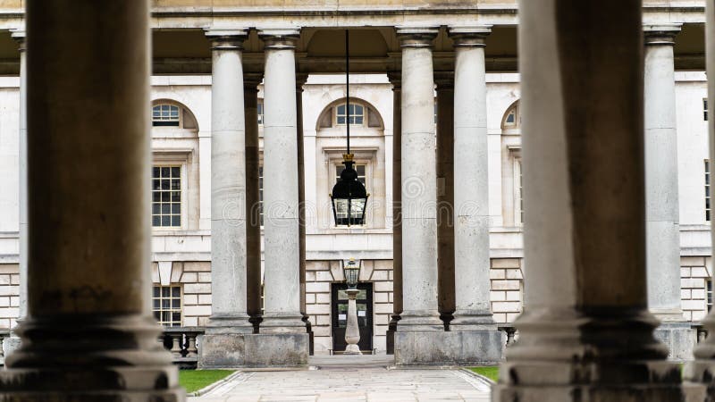 Backyard of the University of Greenwich with Columns of the Building in ...