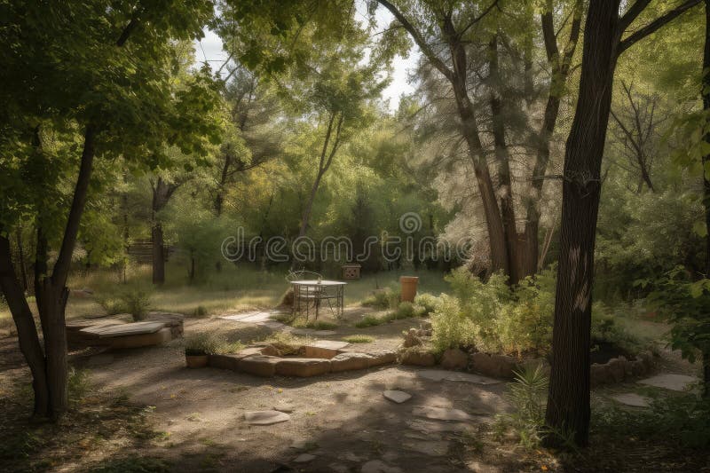 Backyard with View of Forest, Showcasing Wildlife among the Trees Stock ...