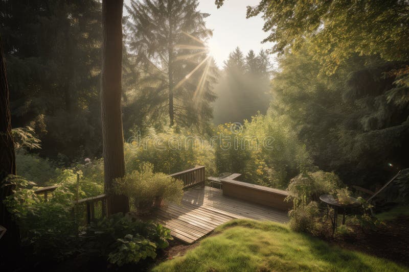 Backyard with View of Forest, Showcasing Wildlife among the Trees Stock ...