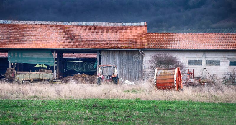 Backyard View of a German Farm Stock Photo - Image of machinery, nature ...