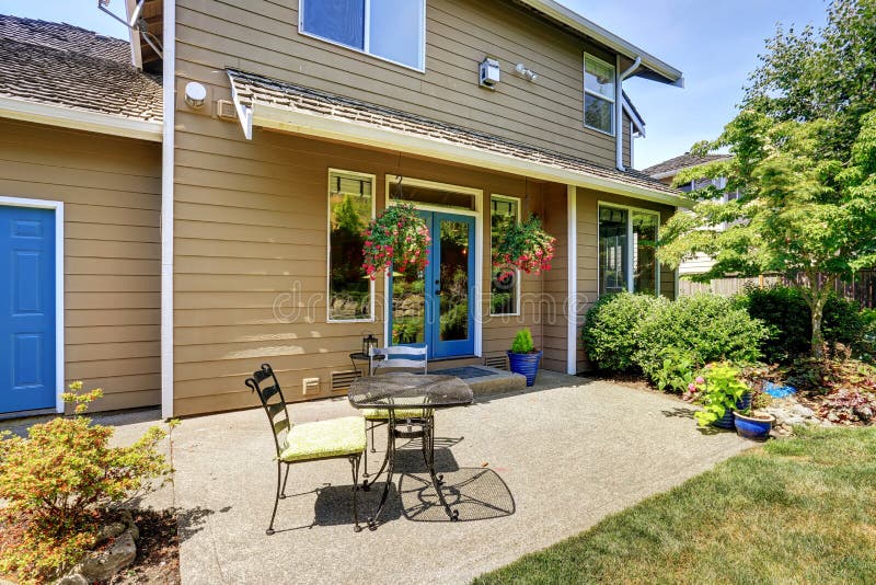 Backyard View of Large American House. Stock Photo - Image of house ...