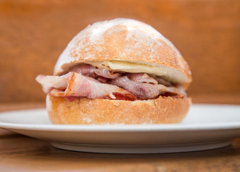 Bacon bap stock photo. Image of food, bacon, wood, butter - 38326294