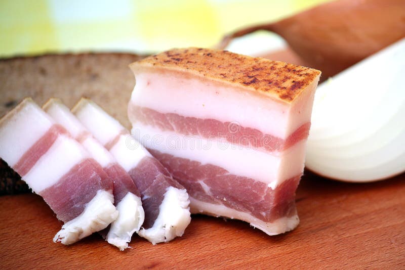 Bacon, bread, onion. stock photo. Image of portion, pork - 35488286