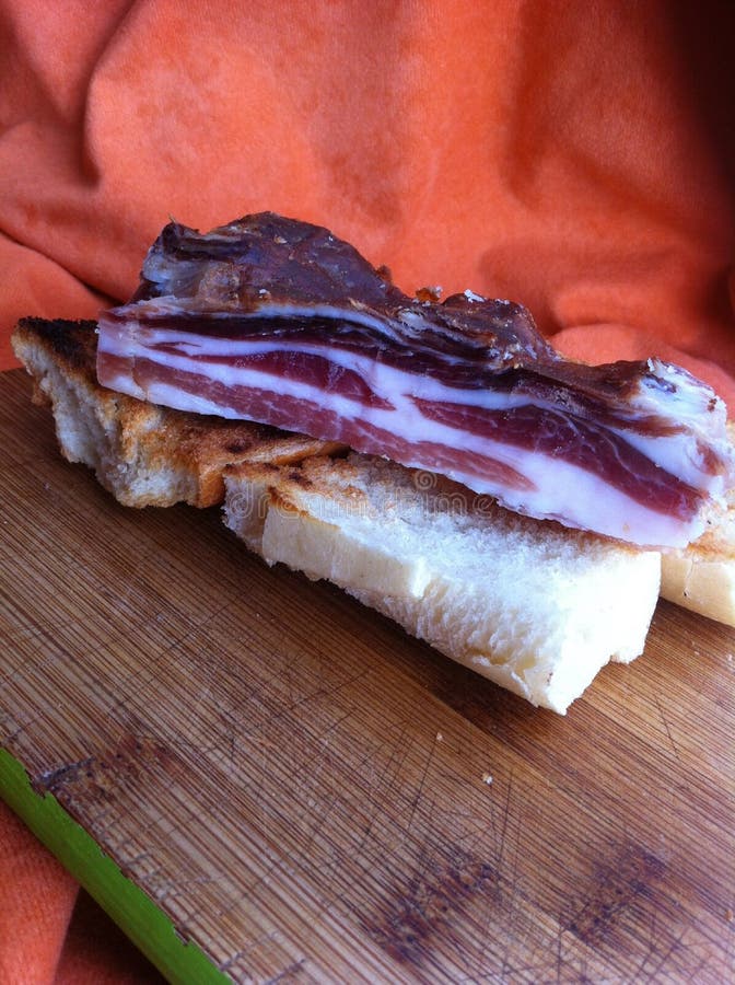 Bacon and bread stock image. Image of redy, wooden, filled - 81260909