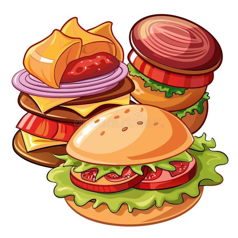 Bacon Burgers and Bacon Chicken Burgers with Bun Stock Vector ...