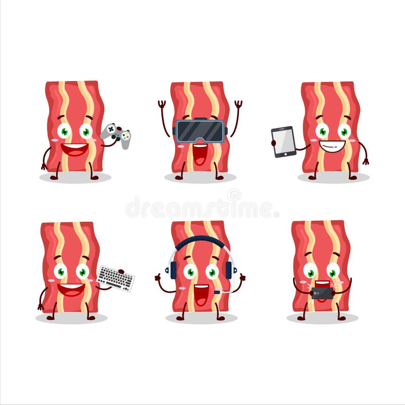 Bacon Cartoon Character are Playing Games with Various Cute Emoticons ...