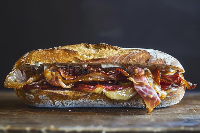 A Bacon and Cheese Sandwich Sits on a Rustic Wooden Table, a Sandwich ...
