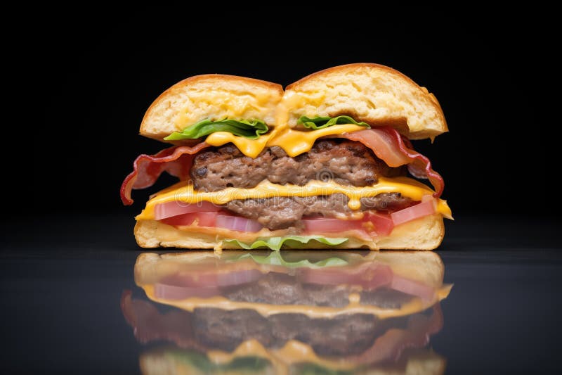 Bacon Cheeseburger Cut in Half, Cross-section Stock Image - Image of ...