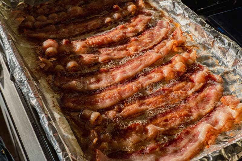 Bacon on Cookie Sheet after Being Cooked Stock Photo - Image of sliced ...