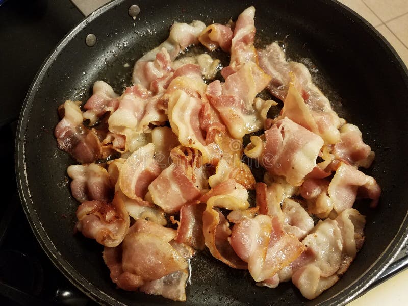 Bacon Cooking in Frying Pan or Skillet Stock Image - Image of bacon ...