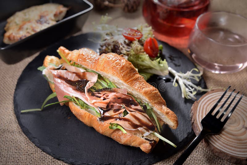 Bacon Croissant Rocket bun stock image. Image of rocket - 145673745