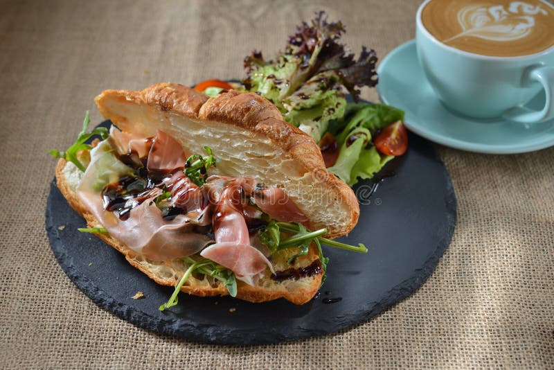 Bacon Croissant Rocket Bun Breakfast Stock Photo - Image of beacon ...