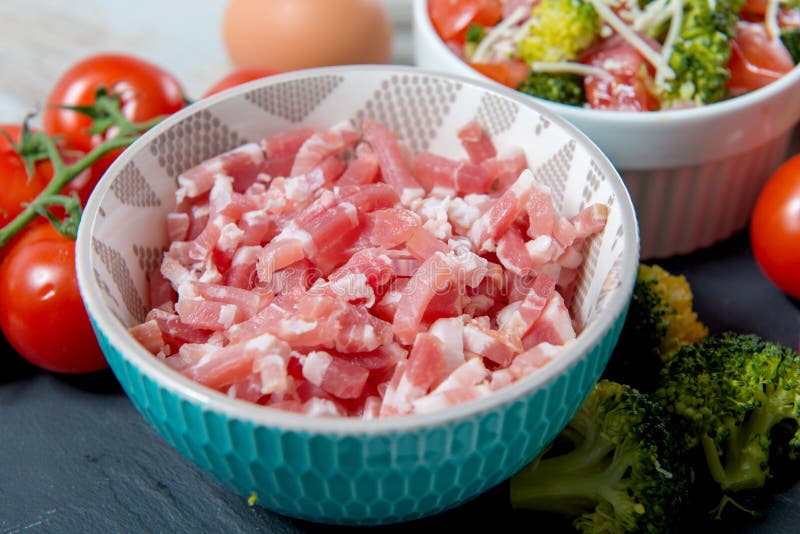 Bacon Cut into Small Pieces for Cooking Stock Photo - Image of cubes ...