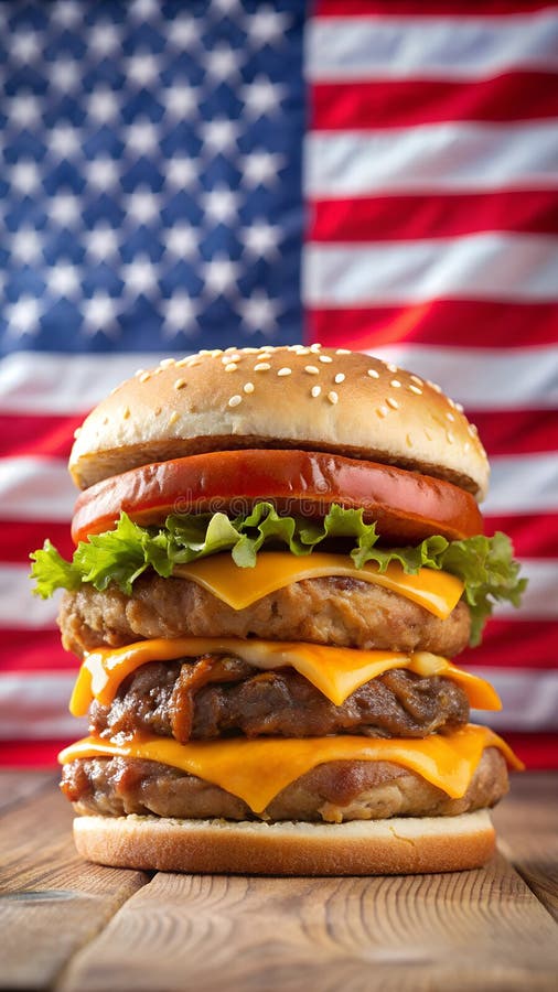 Bacon Double Cheeseburger, American Flag Background Stock Illustration ...