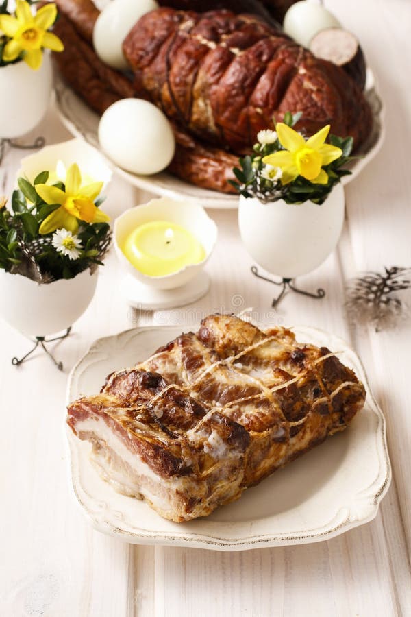 Bacon on the Easter table stock image. Image of shell - 159898587