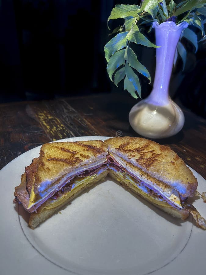 Bacon Egg Ham and Cheese Breakfast Sandwich. Stock Image - Image of ...