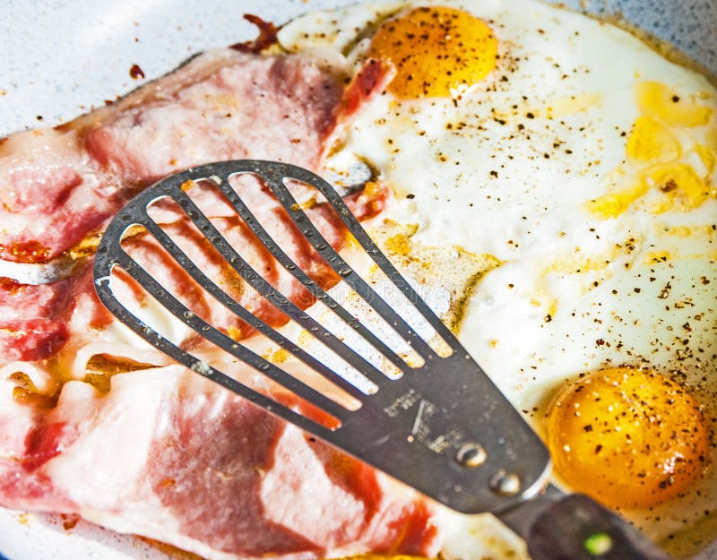 Bacon and eggs breakfast stock image. Image of eggs, rashers - 75708481