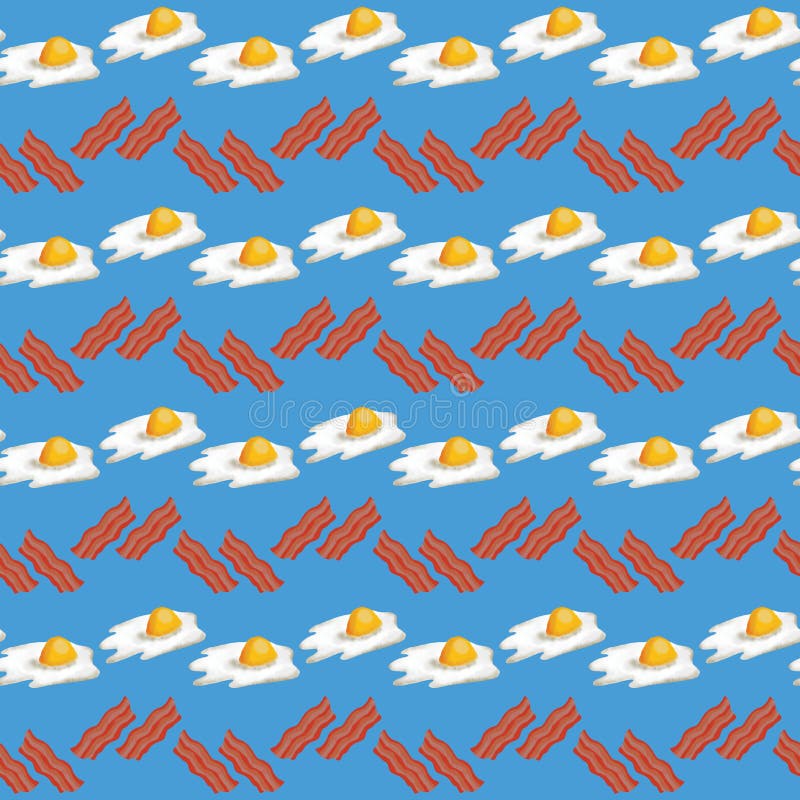 Bacon and Eggs Illustration Seamless Repeating Pattern on a Blue ...