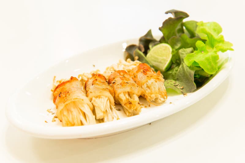 Bacon and Enoki Mushroom Roll Stock Photo - Image of preparation ...
