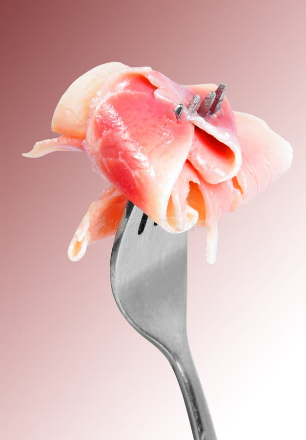 Bacon on fork stock photo. Image of still, bacon, slice - 26428924