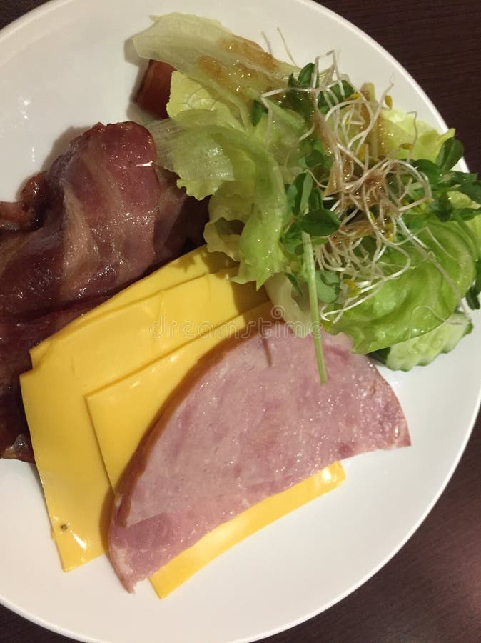 Western Breakfast - Ham, Cheese, Bacon and Salad Stock Photo - Image of ...
