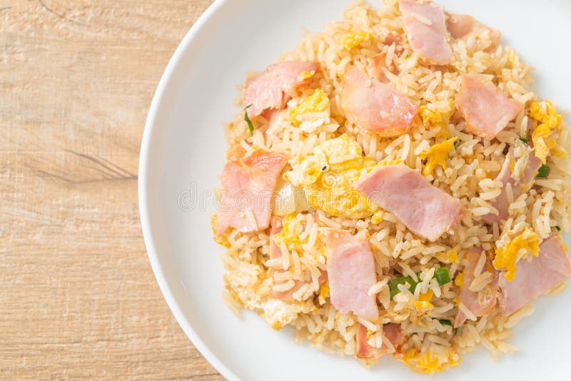 Bacon Ham Fried Rice on Plate Stock Photo - Image of fish, health ...